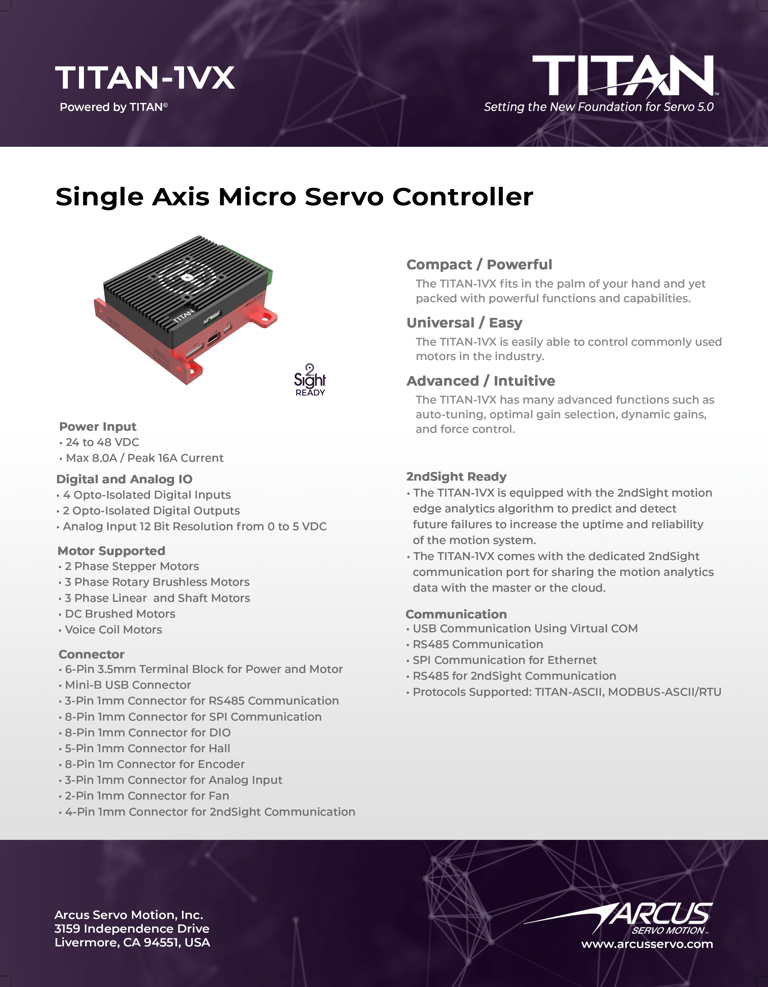 TITAN-1VX | Single Axis Micro Servo Controller | Arcus Servo Motion